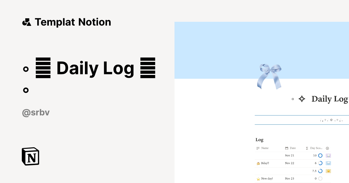 Daily Log Templat oleh srbv | Notion Marketplace