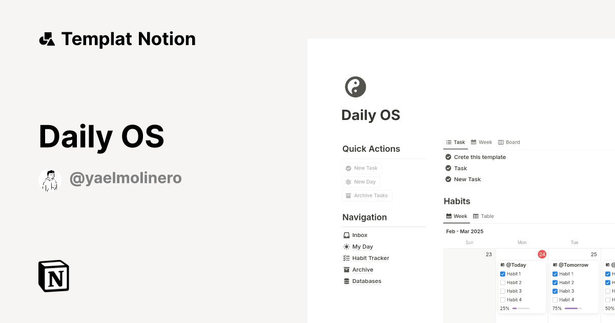 Daily OS Templat oleh Yael M | Notion Marketplace