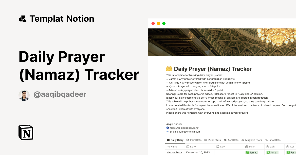 Templat Daily Prayer (Namaz) Tracker | Notion Marketplace
