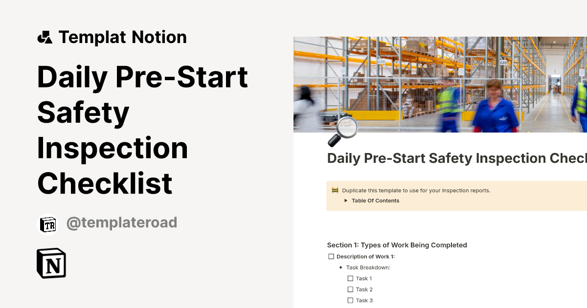 Daily Pre-Start Safety Inspection Checklist Templat oleh Template Road ...