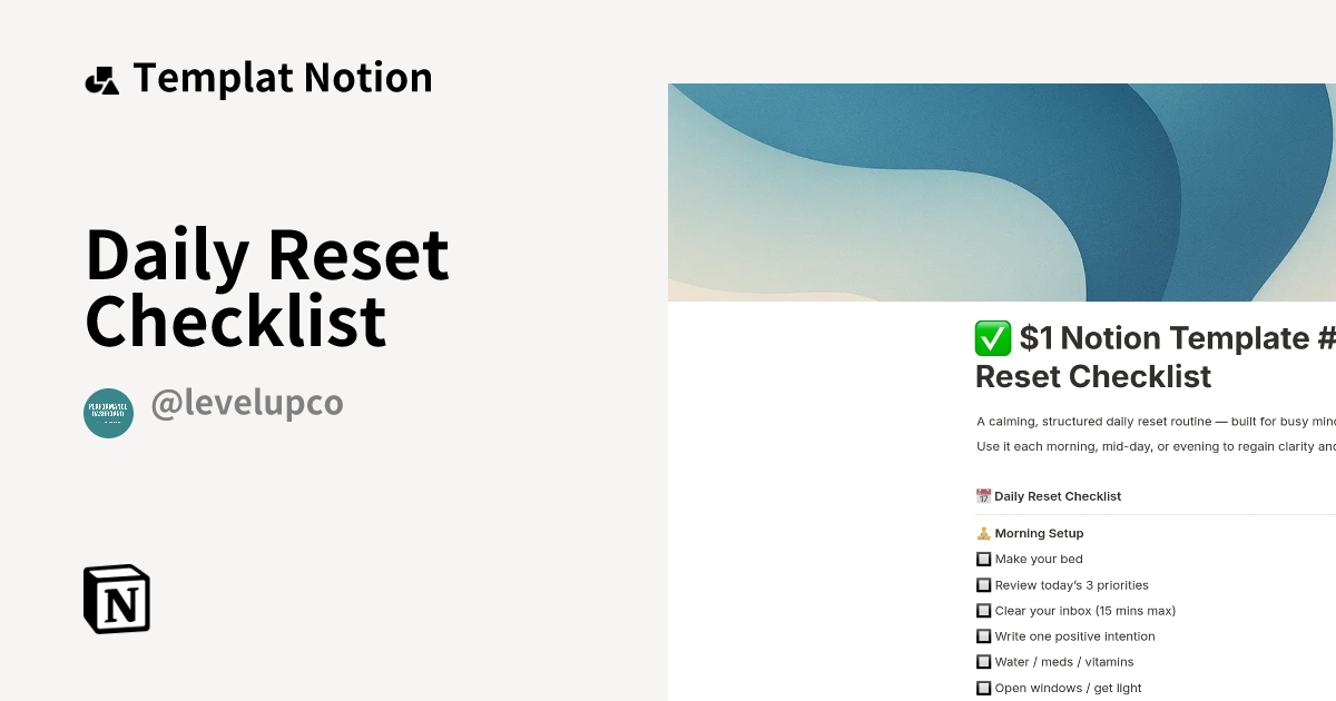 Templat Daily Reset Checklist | Notion Marketplace