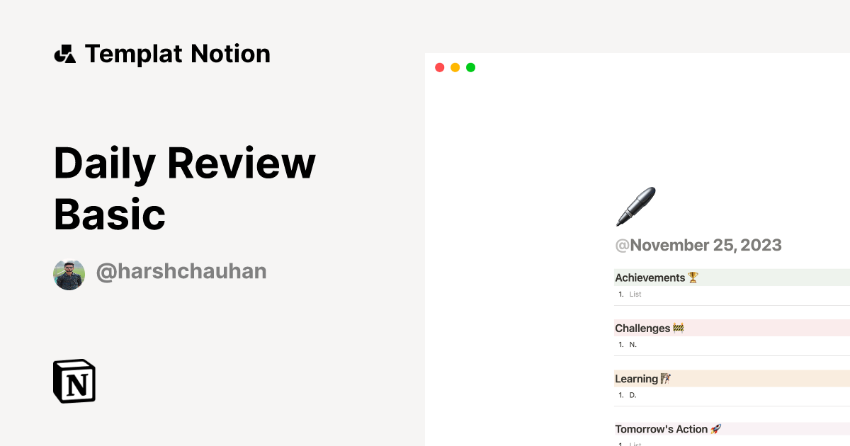 Daily Review Basic Templat oleh Daily Review | Notion Marketplace
