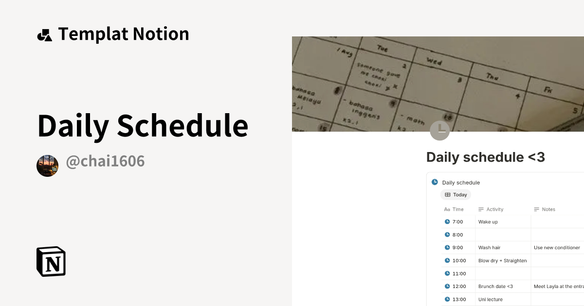 Daily Schedule Templat oleh Chai