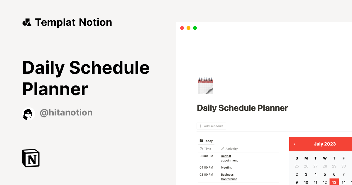 Daily Schedule Planner Templat oleh HitaNotion | Notion Marketplace