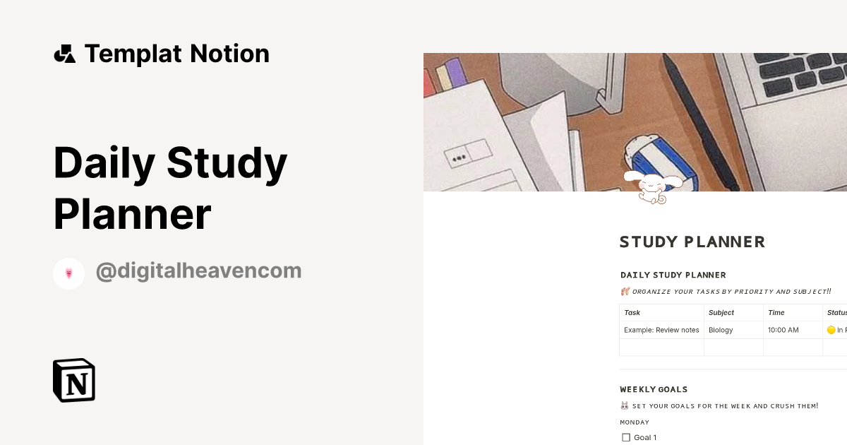 Templat Daily Study Planner | Notion Marketplace