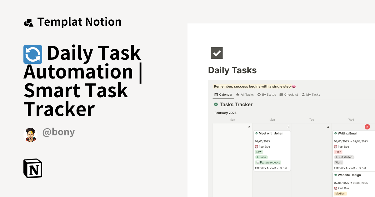 Templat 🔄 Daily Task Automation | Smart Task Tracker | Notion Marketplace