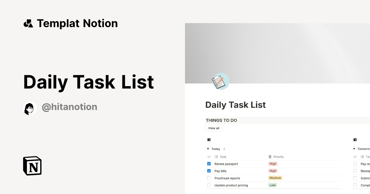 Templat Daily Task List | Notion Marketplace