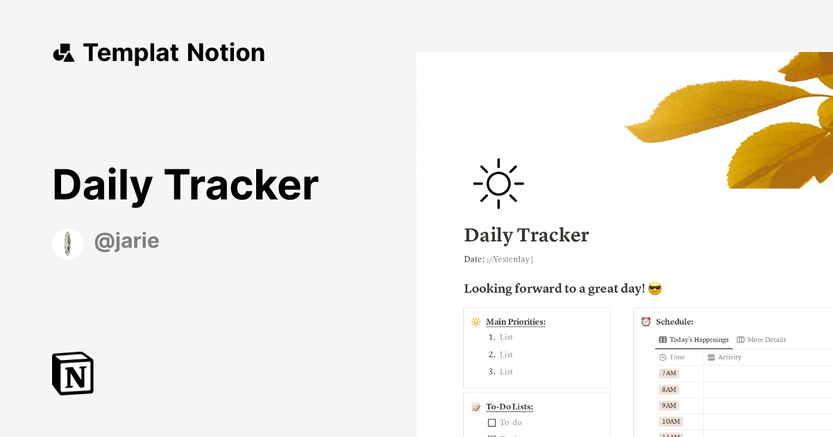 Daily Tracker Templat oleh Flourished Forms | Jenna Marie | Notion Marketplace