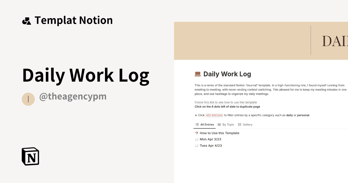 Templat Daily Work Log | Notion Marketplace