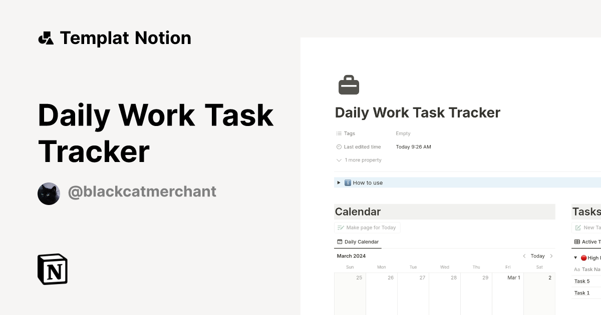 Templat Daily Work Task Tracker | Notion Marketplace