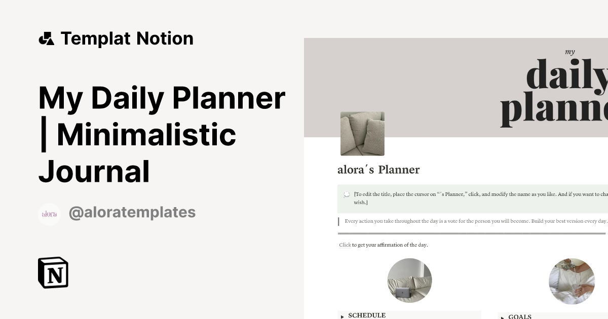 My Daily Planner | Minimalistic Journal Templat oleh alora | Notion ...