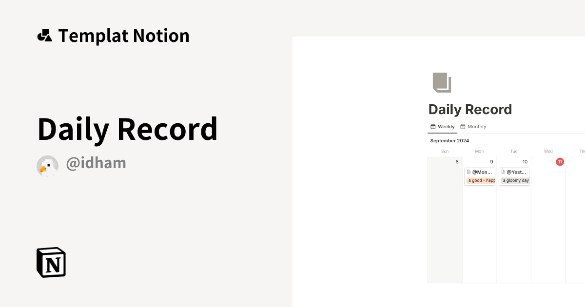 Daily Record Templat oleh Idham | Notion Marketplace