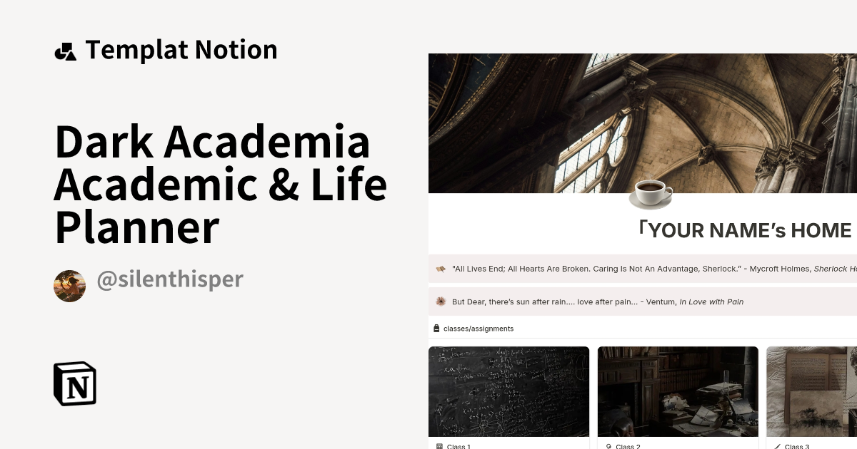 Dark Academia Academic & Life Planner Templat oleh Haven Lopaz | Notion ...