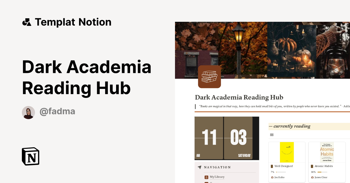 Templat Dark Academia Reading Hub | Notion Marketplace