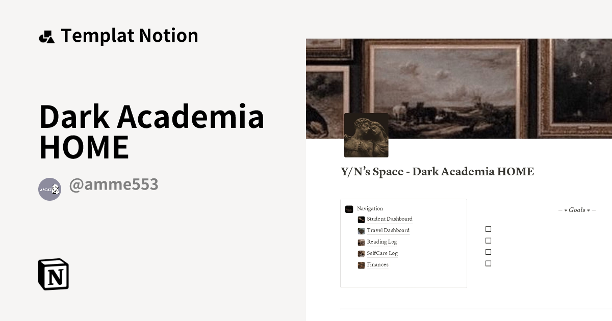 Dark Academia HOME Templat oleh Amme | Notion Marketplace