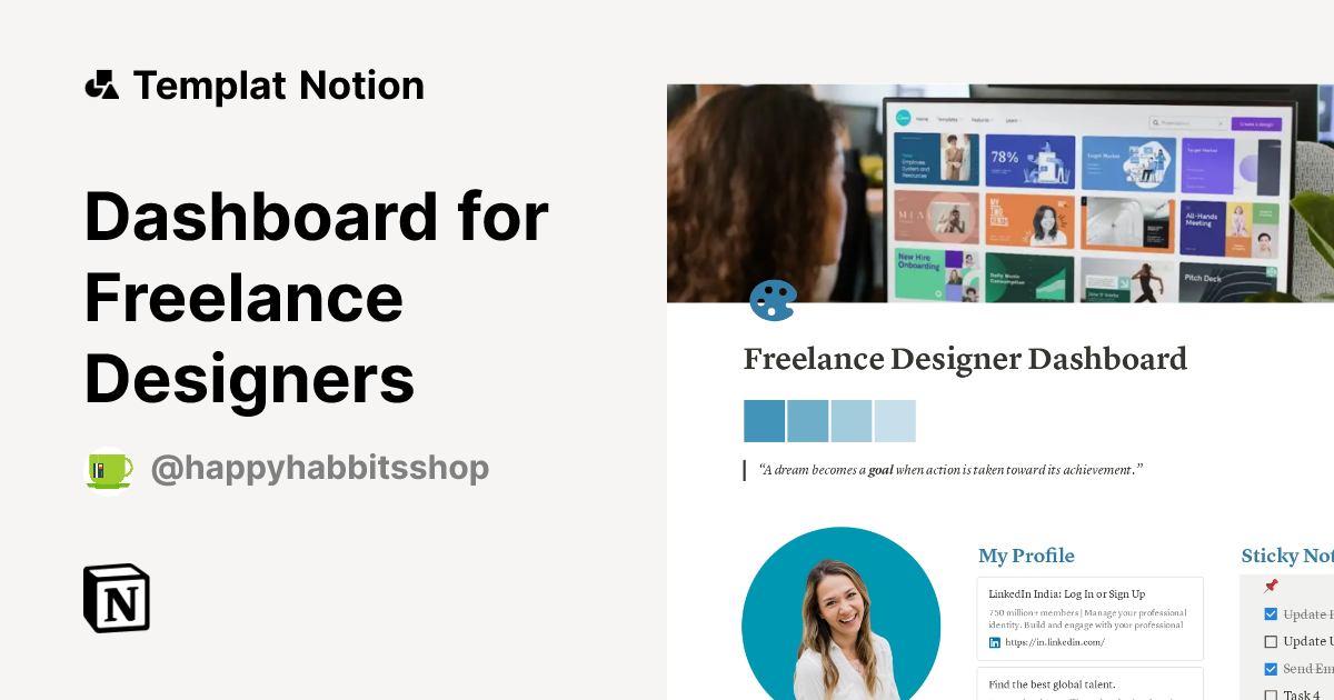 Dashboard for Freelance Designers Templat oleh Happy Habbits | Notion ...