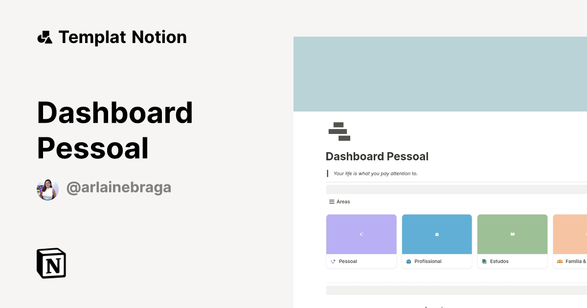 Dashboard Pessoal Templat oleh Arlaine Braga | Notion Marketplace