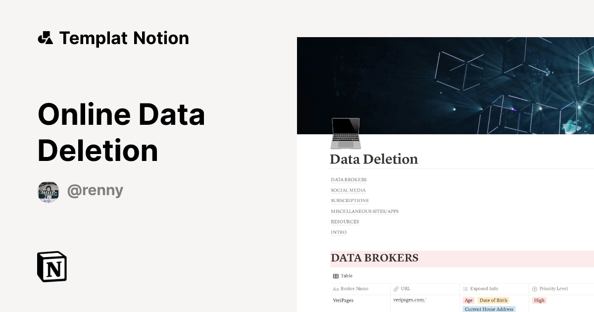 Online Data Deletion Templat oleh Renny | Notion Marketplace