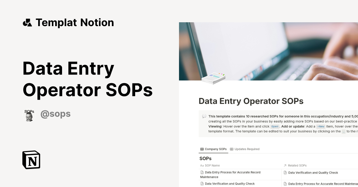 Data Entry Operator SOPs Templat oleh SOPs | Notion Marketplace