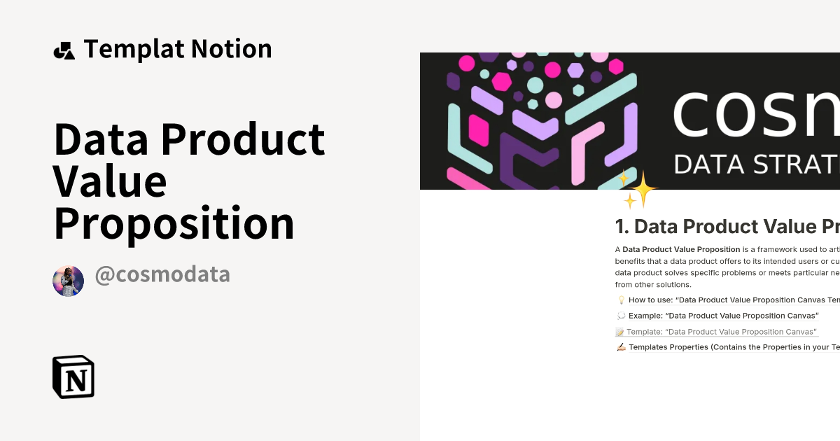 Data Product Value Proposition Templat oleh Cosmodata Strategy & Management | Notion Marketplace