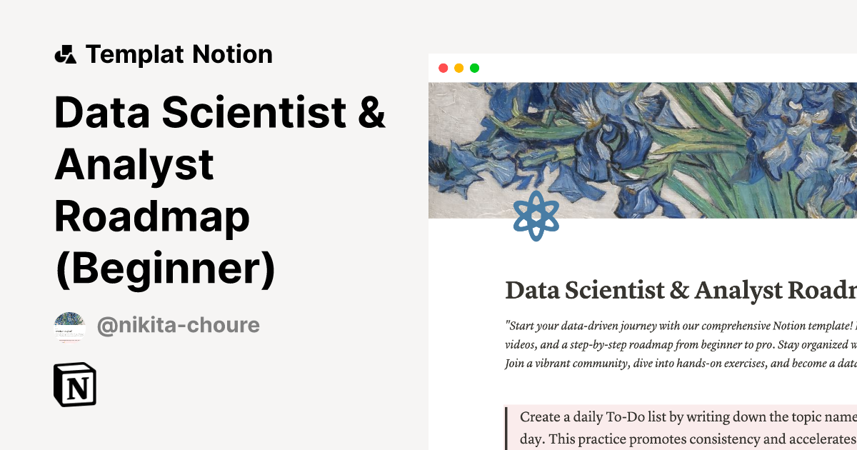 Data Scientist & Analyst Roadmap (Beginner) Templat oleh Nikita Choure | Notion Marketplace