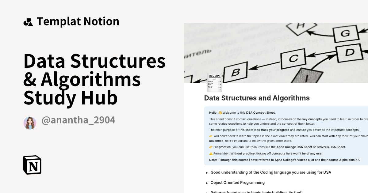 Data Structures & Algorithms Study Hub Templat oleh Anantha Hothri | Notion Marketplace