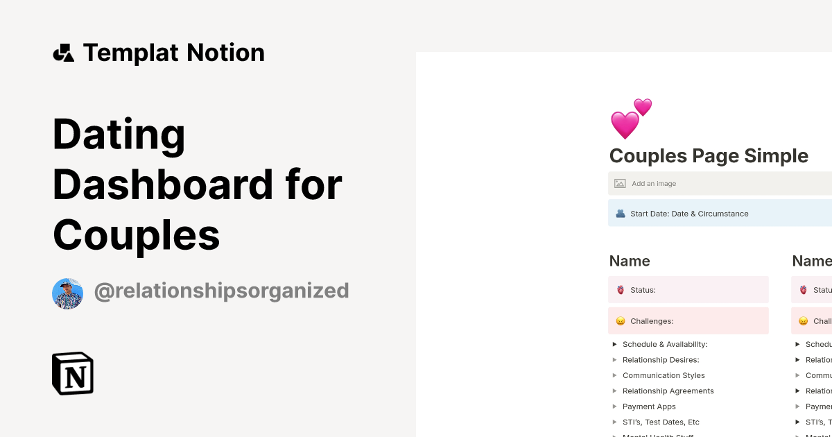 Templat Dating Dashboard for Couples | Notion Marketplace