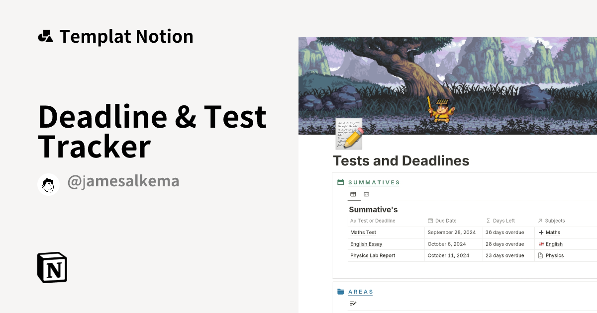 Templat Deadline & Test Tracker | Notion Marketplace
