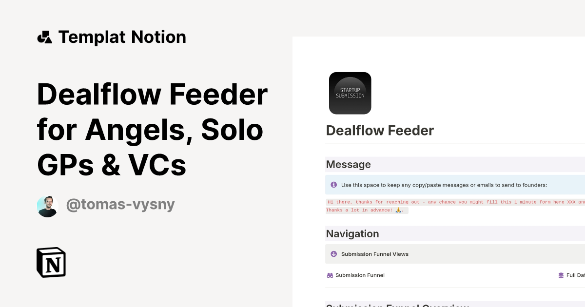 Templat Dealflow Feeder for Angels, Solo GPs & VCs | Notion Marketplace