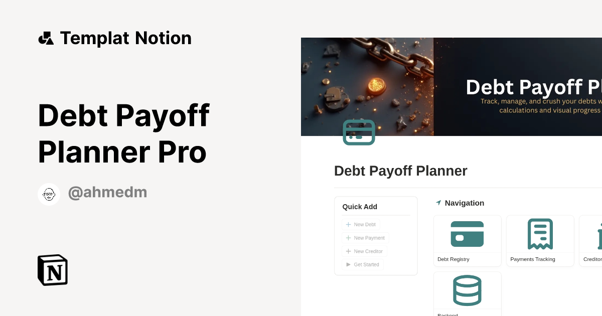 Debt Payoff Planner Pro Templat oleh Ahmed M | Notion Marketplace