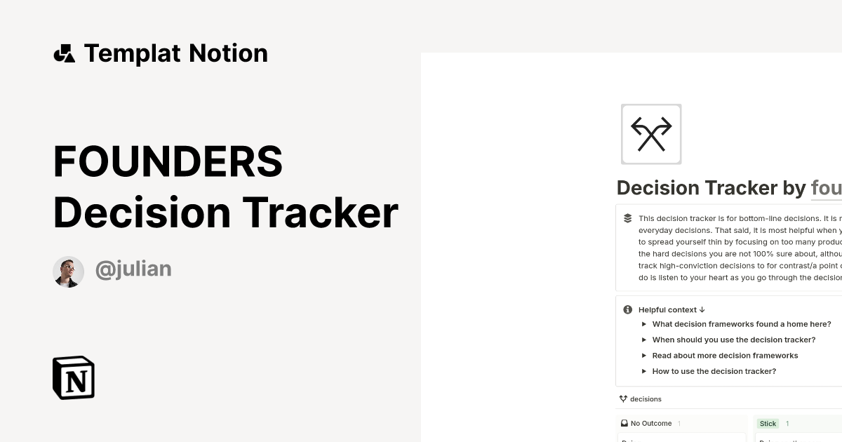 Templat FOUNDERS Decision Tracker | Notion Marketplace