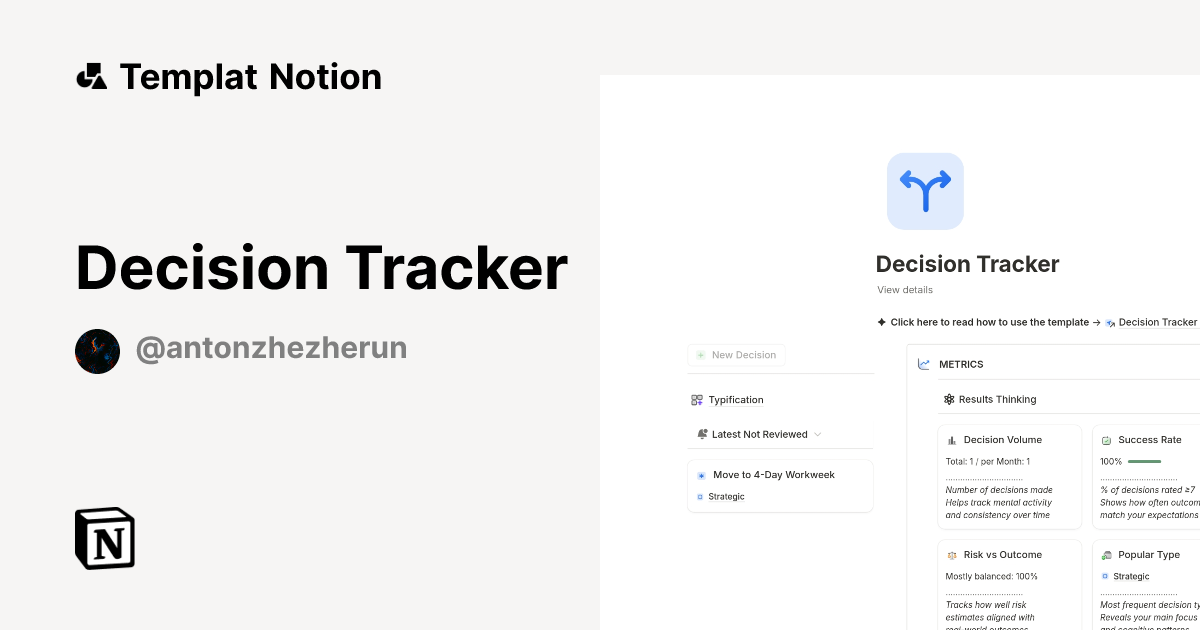 Decision Tracker Templat oleh Anton Zhezherun® | Notion Marketplace
