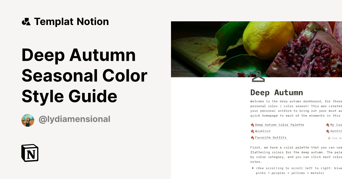 Templat Deep Autumn Seasonal Color Style Guide | Notion Marketplace