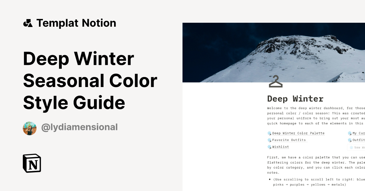 Templat Deep Winter Seasonal Color Style Guide | Notion Marketplace