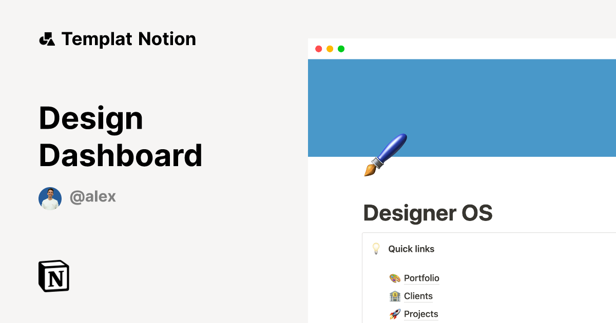 Design Dashboard Templat oleh Alex | Notion Marketplace