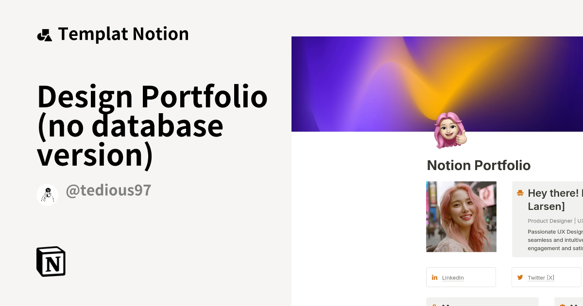 Design Portfolio (no database version) Templat oleh Louisa Young | Notion Marketplace