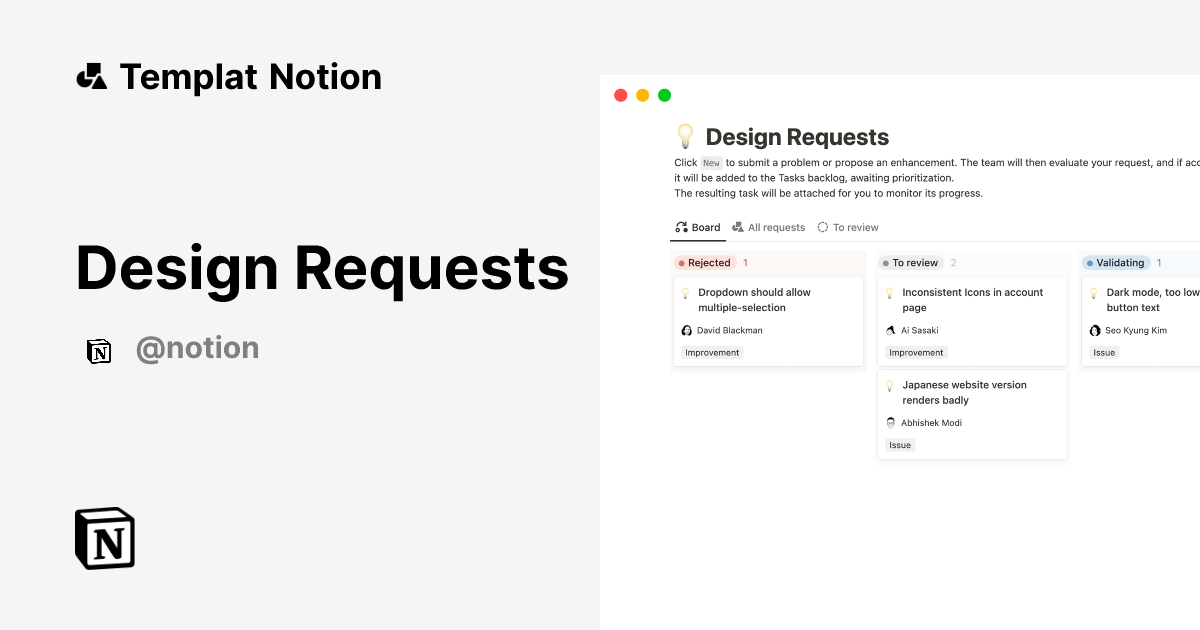 Templat Design Requests 2026 | Notion Marketplace