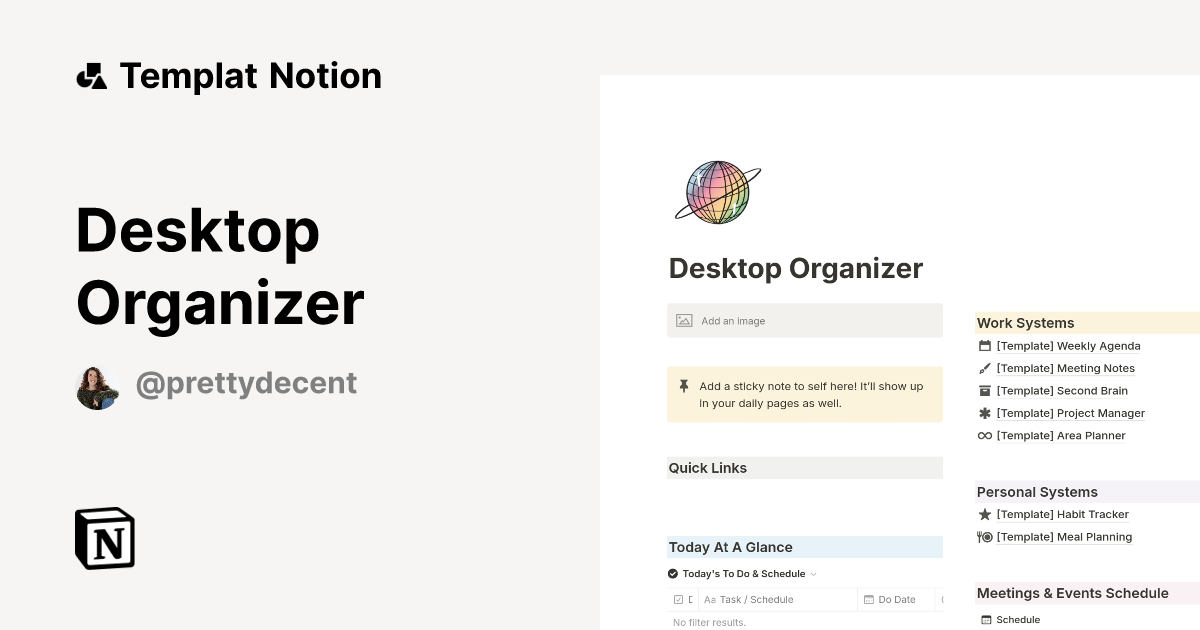 Desktop Organizer Templat oleh Lexi Merritt | Notion Marketplace