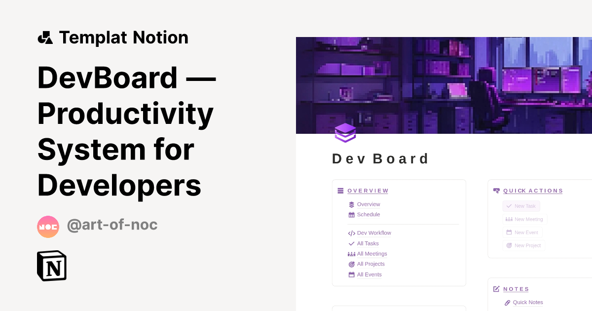 Templat DevBoard — Productivity System for Developers | Notion Marketplace