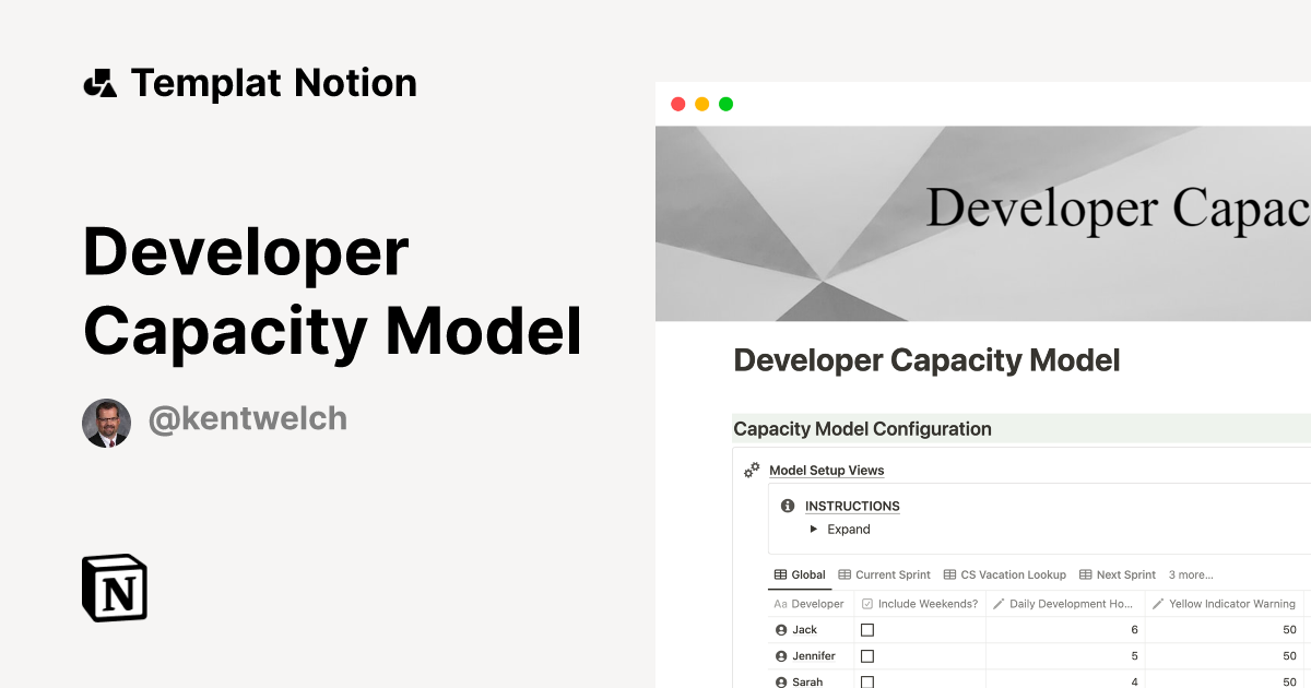 Templat Developer Capacity Model | Notion Marketplace