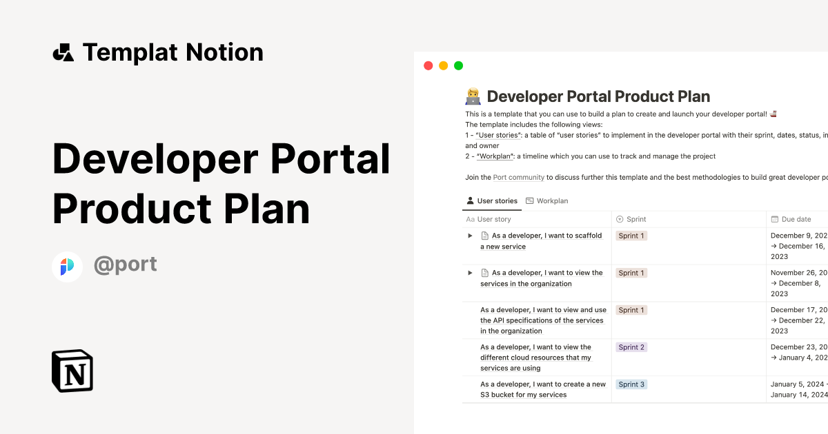 Developer Portal Product Plan Templat oleh Port | Notion Marketplace