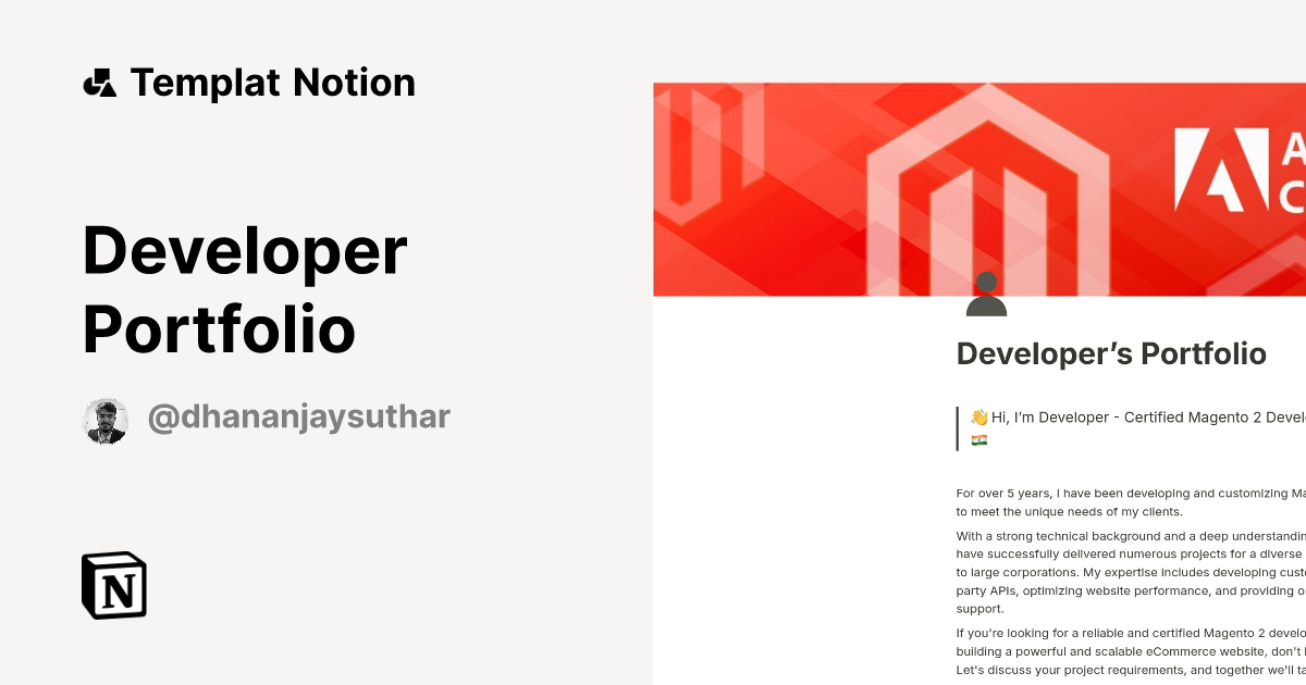 Developer Portfolio Templat oleh Dhananjay Suthar | Notion Marketplace