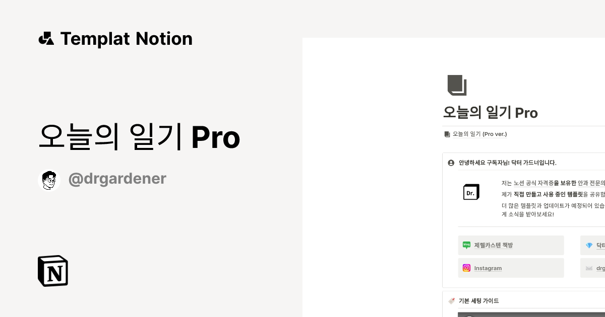 오늘의 일기 Pro Templat oleh 닥터가드너 | Notion Marketplace