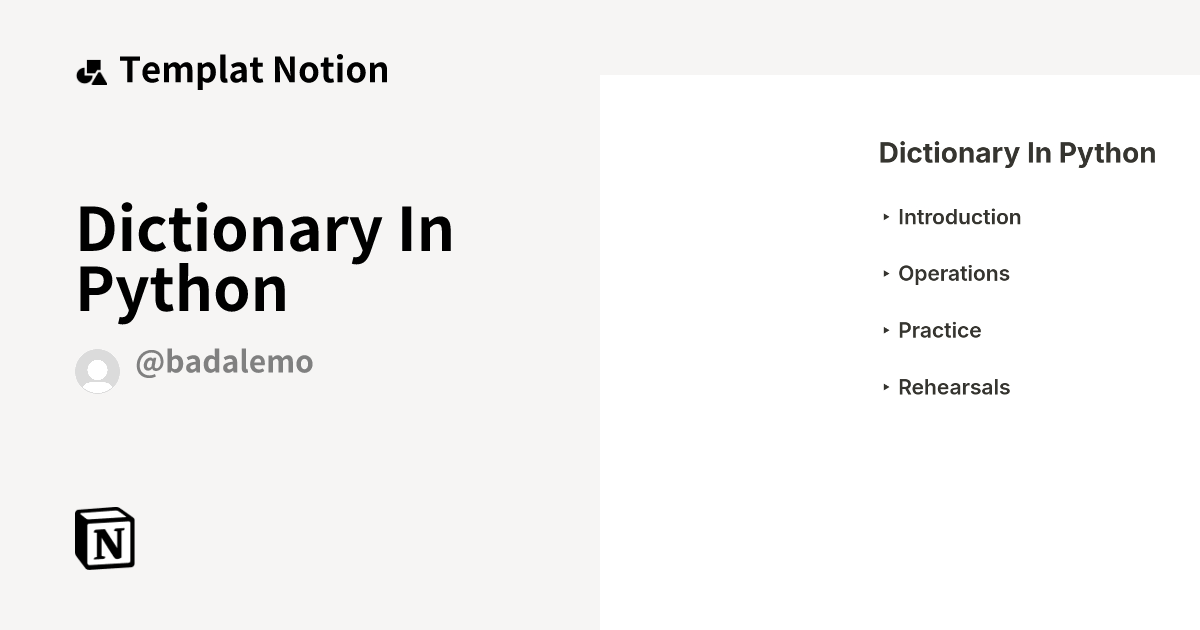 Templat Dictionary In Python | Notion Marketplace