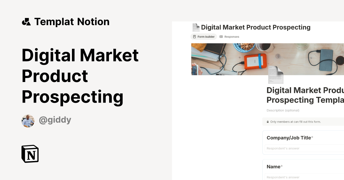 Digital Market Product Prospecting Templat oleh Giddy | Notion Marketplace