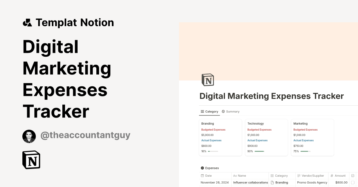 Templat Digital Marketing Expenses Tracker | Notion Marketplace