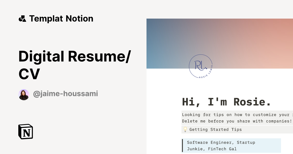 Digital Resume/CV Templat oleh Jaime Houssami | Notion Marketplace