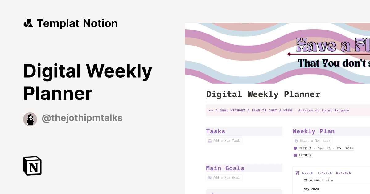 Templat Digital Weekly Planner | Notion Marketplace