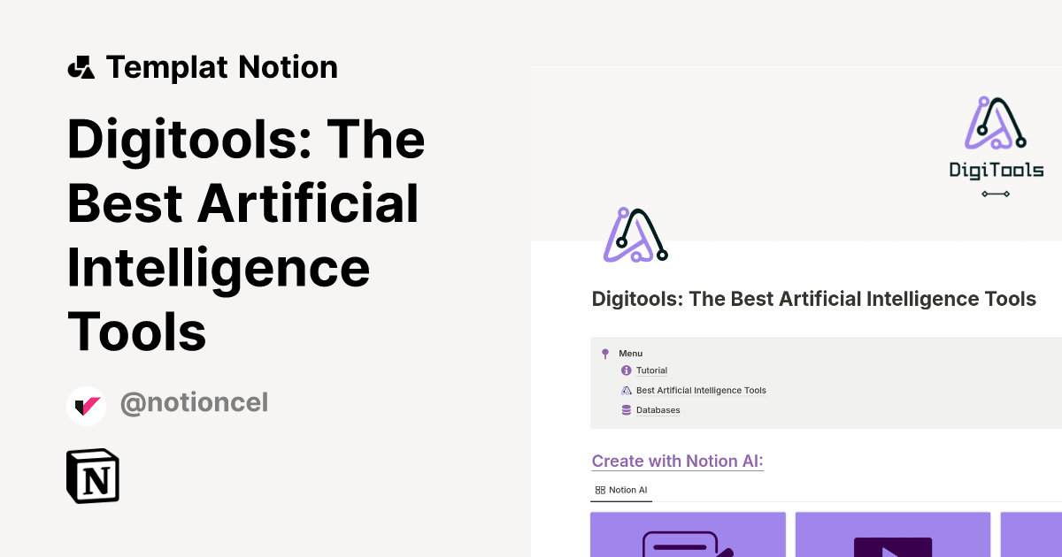 Digitools: The Best Artificial Intelligence Tools Templat oleh Notioncel | Notion Marketplace