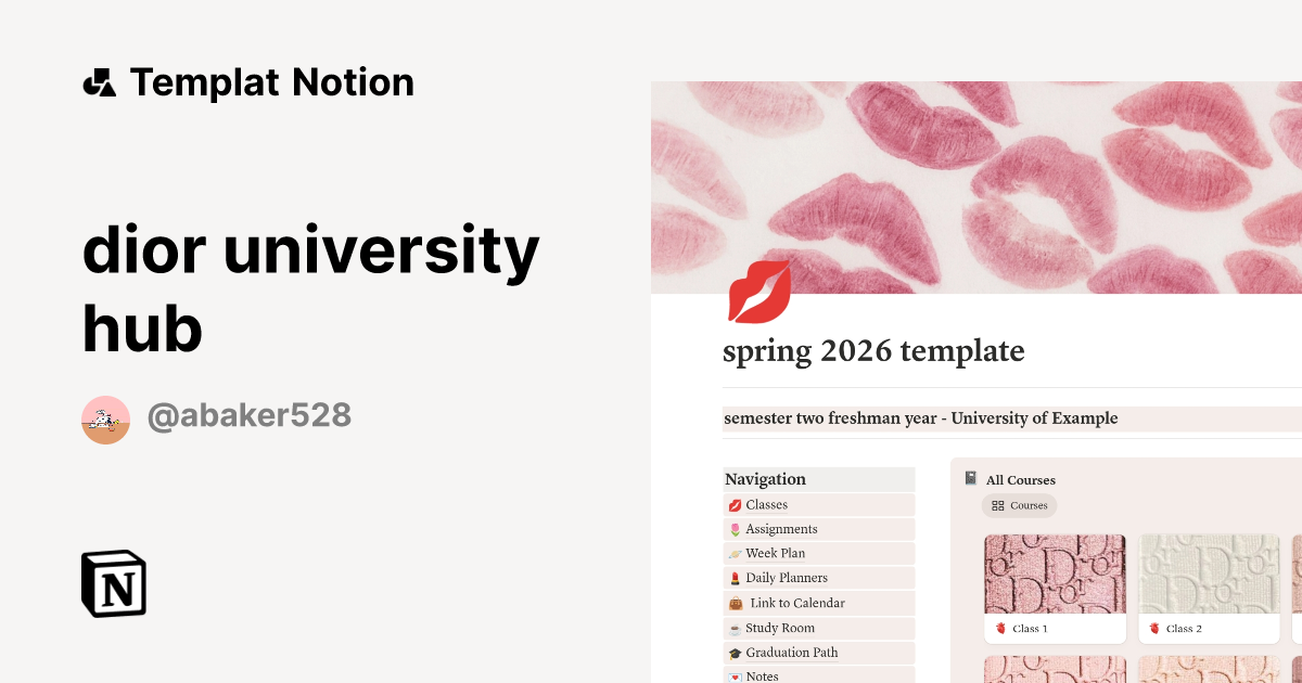Templat dior university hub | Notion Marketplace